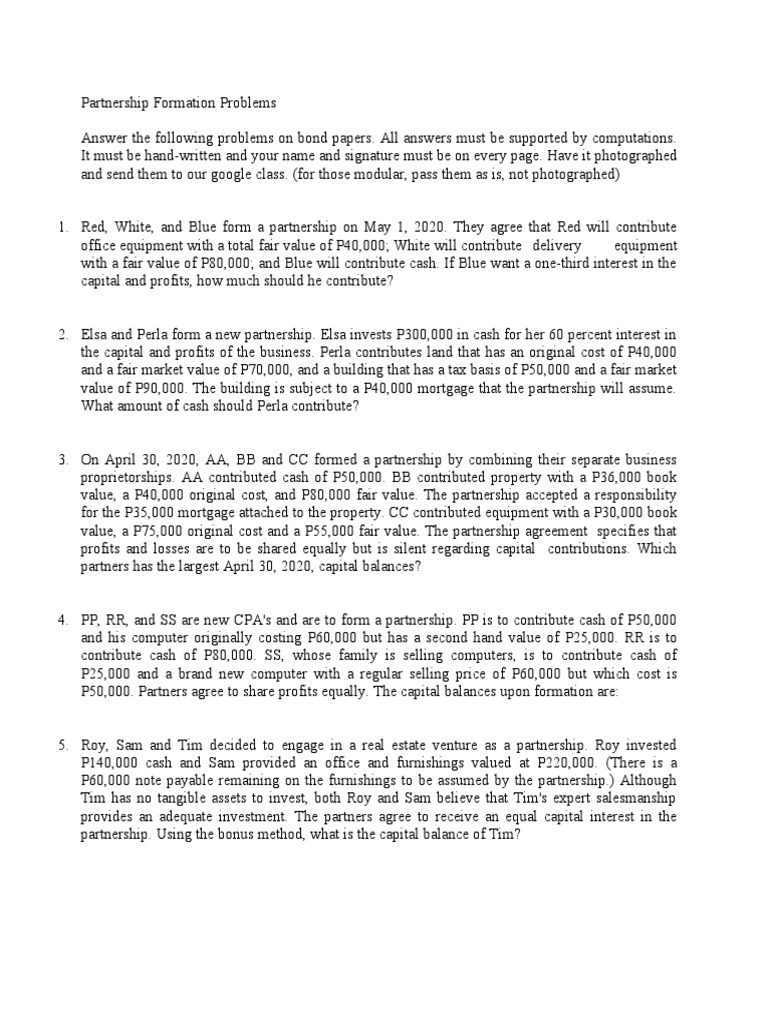 Partnership Formation Problems | Download Free PDF | Partnership | Book Value