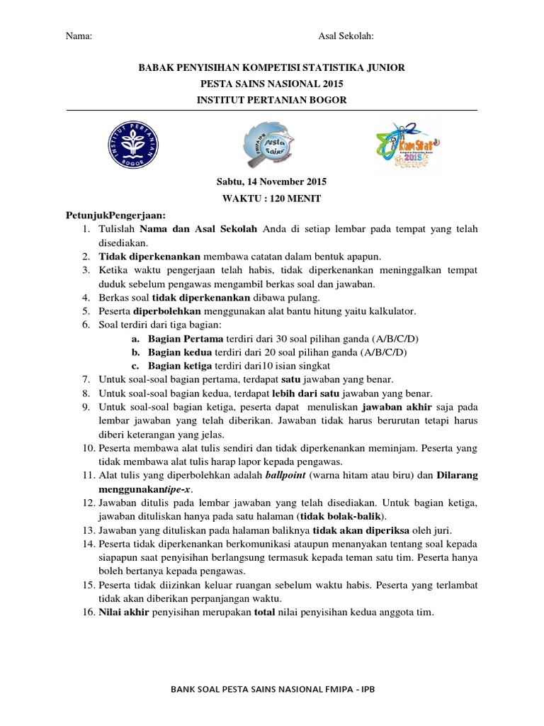 G1 Komstat Penyisihan 2015 PDF | PDF | Metode & Bahan Ajar