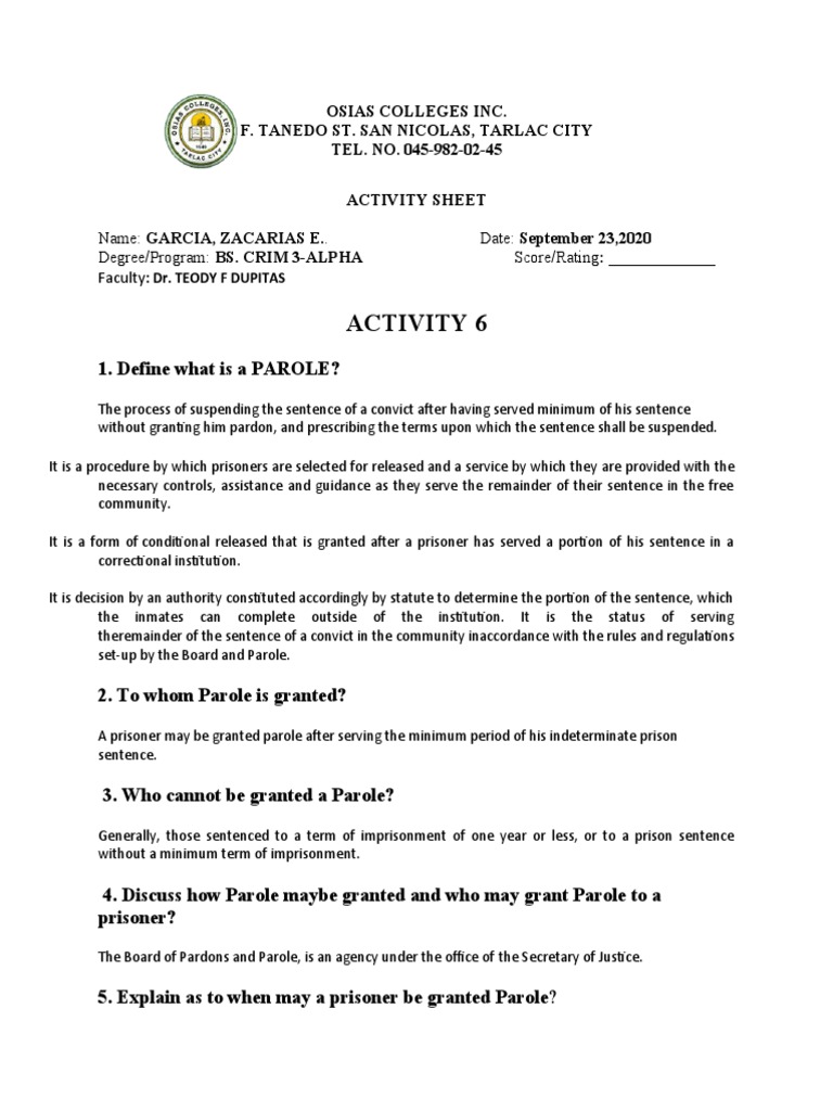 Parole Explained: Definition, Granting and Events | PDF | Pardon | Parole