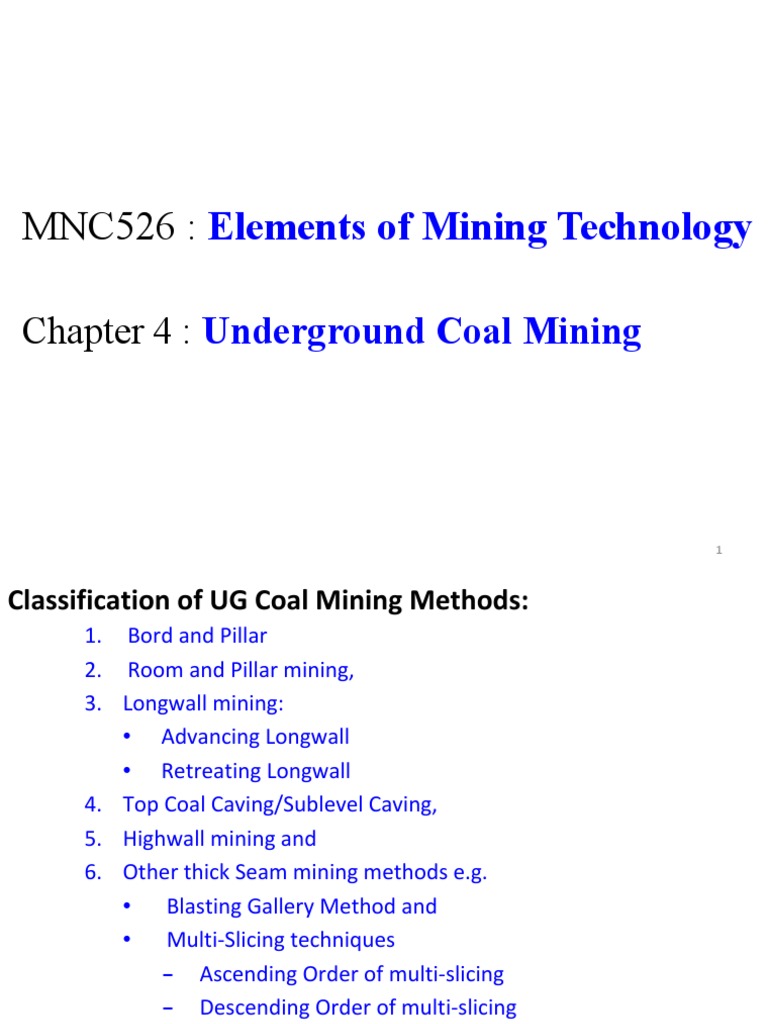 Chapter 4 Underground Coal Mining Pdf Coal Mining Mining