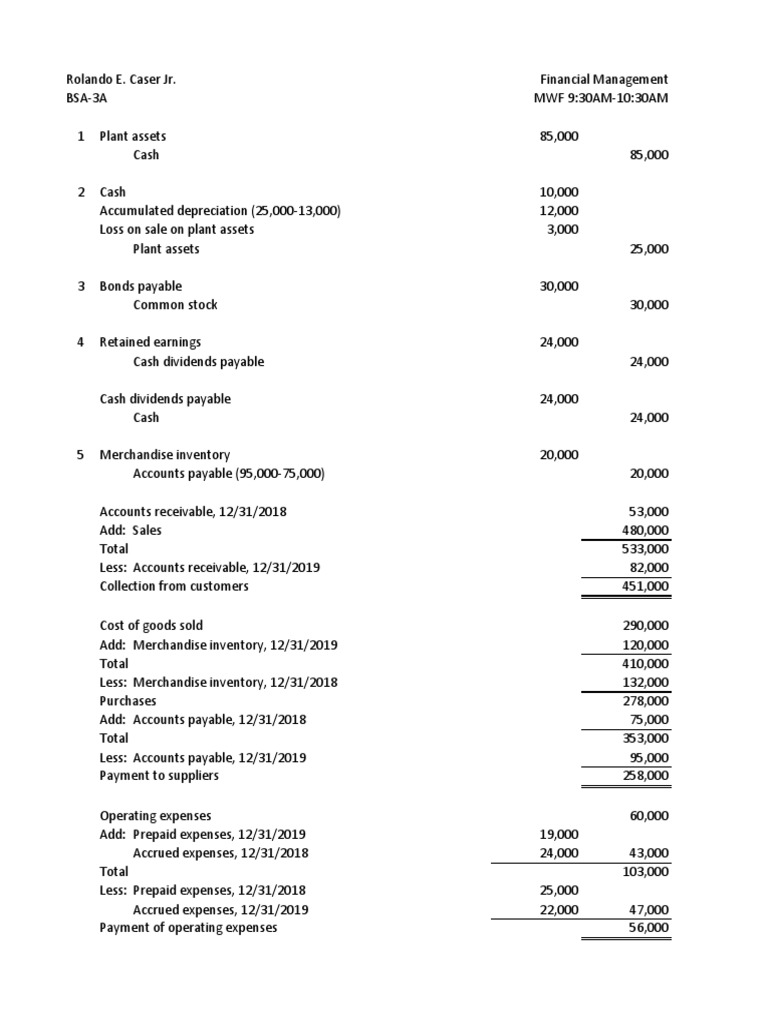 CASER BSA-3A Statement of Cash Flows | PDF | Investing | Expense