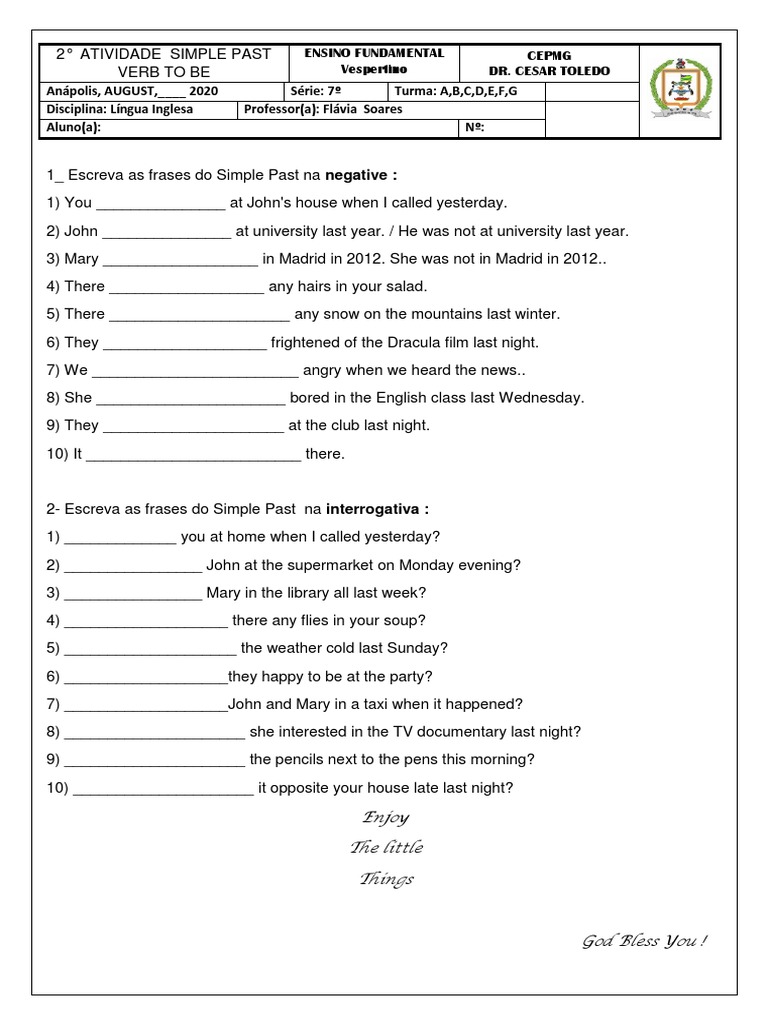 Simple Past Exercises for 7th Grade | PDF