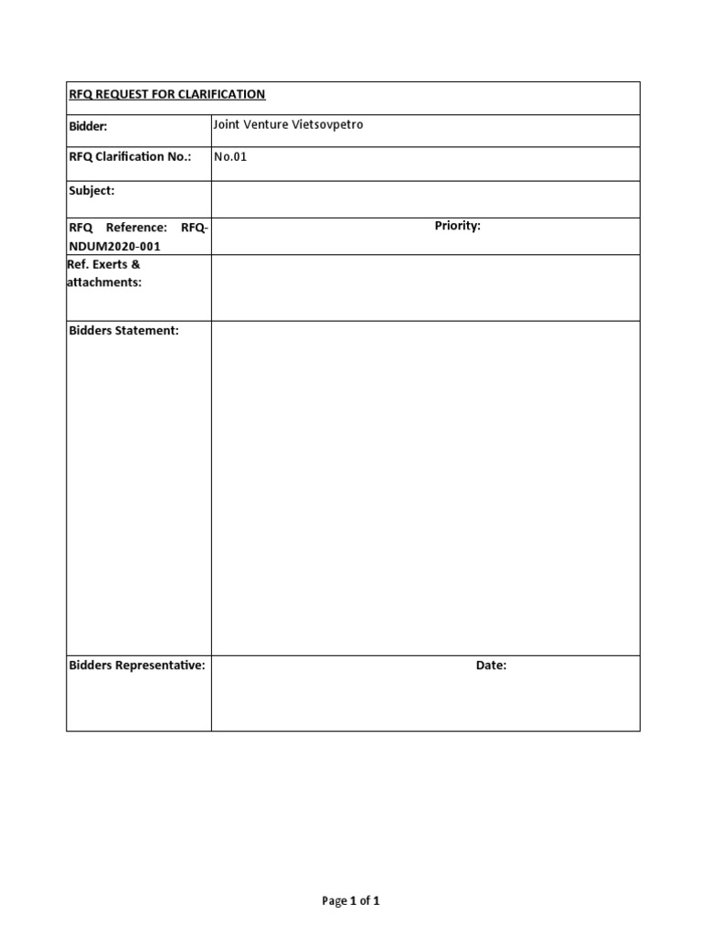 Request For Clarification Form | PDF