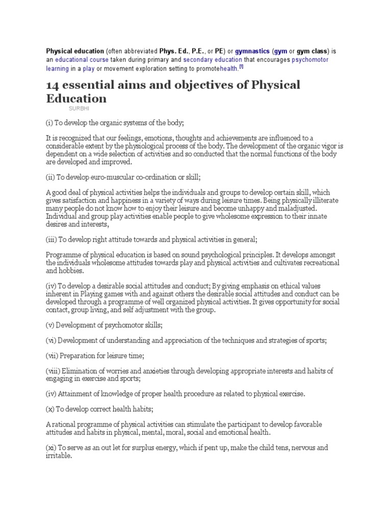 14 Objectives of Physical Education | PDF | Physical Education ...