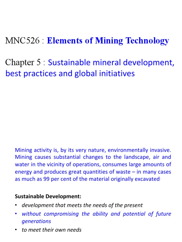 Elements of Mining Technology: Sustainable Mineral Development, Best ...