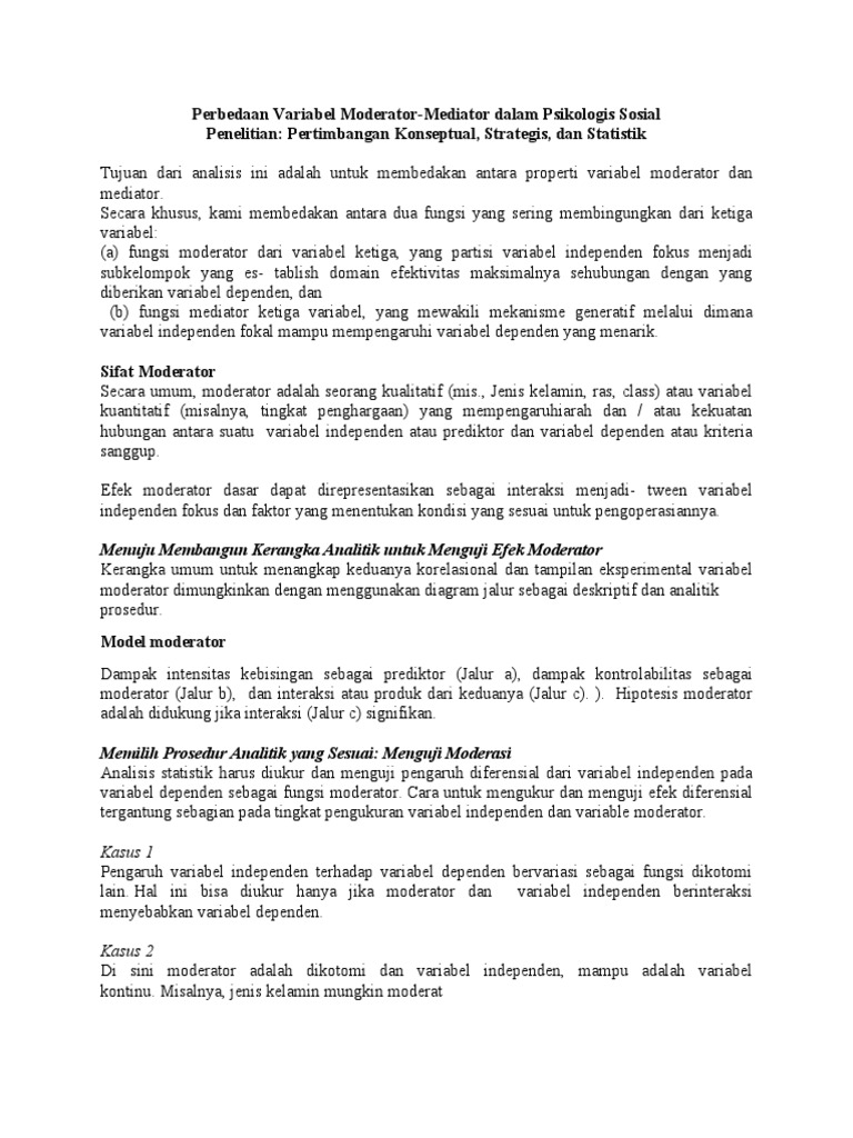 Perbedaan Variabel Moderator-Mediator Dalam Psikologis Sosial ...