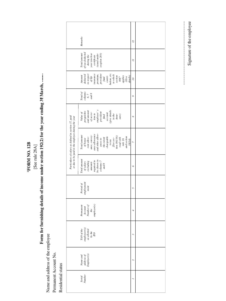 Income Tax Form 12B | Employee Benefits | Payments