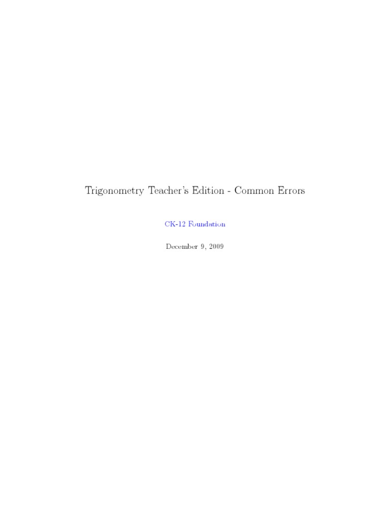 Trigonometry Teachers Edition Common Errors Ck 12 Foundation Pdf