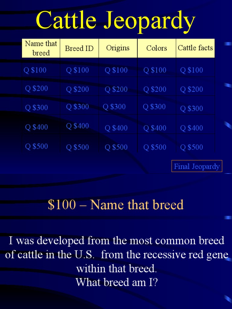 Cattle Jeopardy: Name That Breed Breed ID Origins Colors Cattle Facts ...