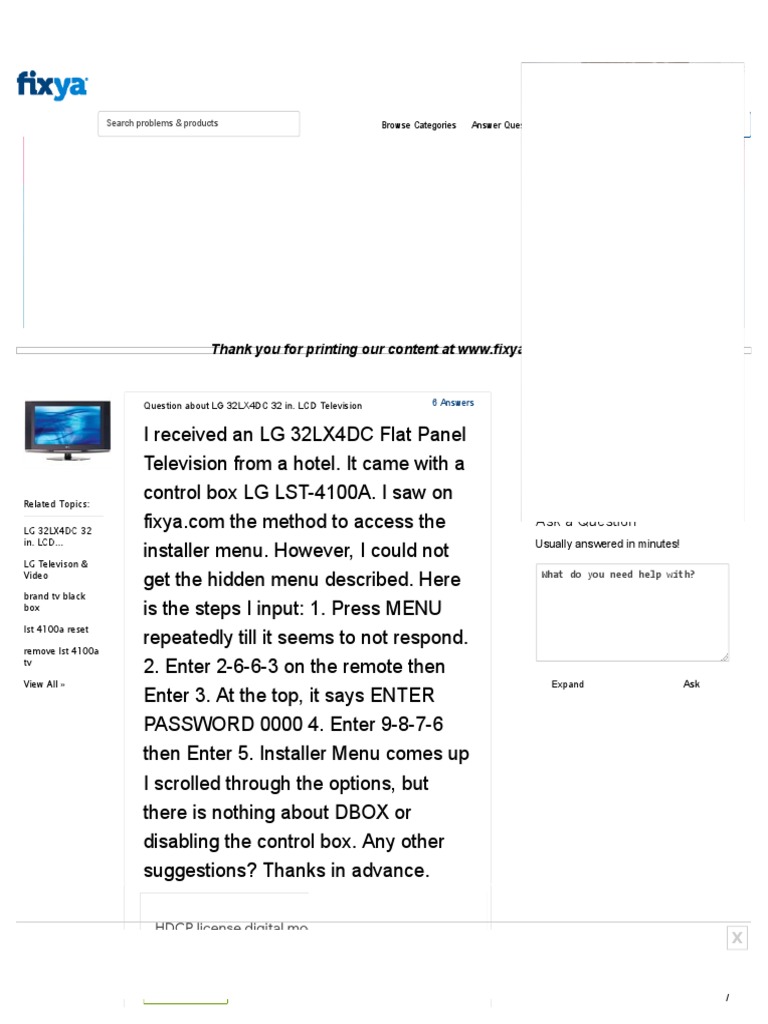 SOLVED - I Received An LG 32LX4DC Flat Panel Television - Fixya | PDF ...