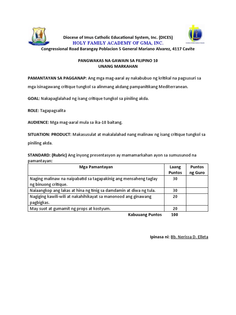 Final Performance Task | PDF