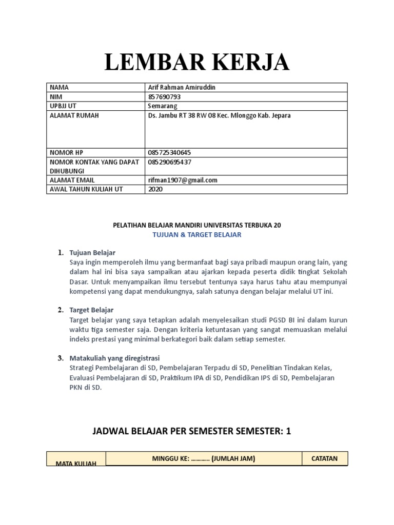 Target dan Jadwal Belajar UT PGSD | PDF