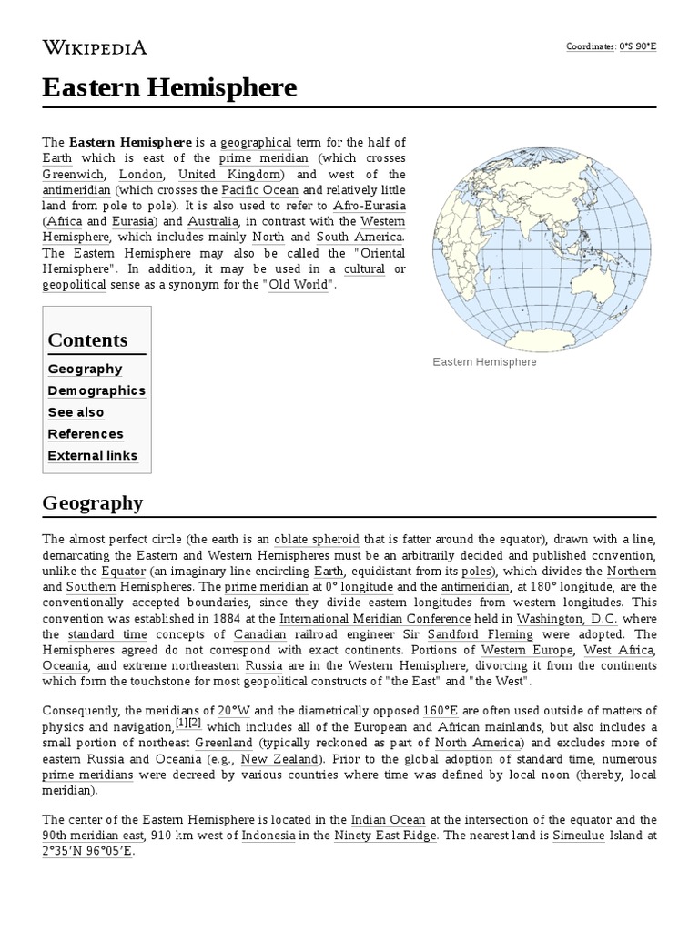 Eastern Hemisphere: Geography Demographics See Also References External ...