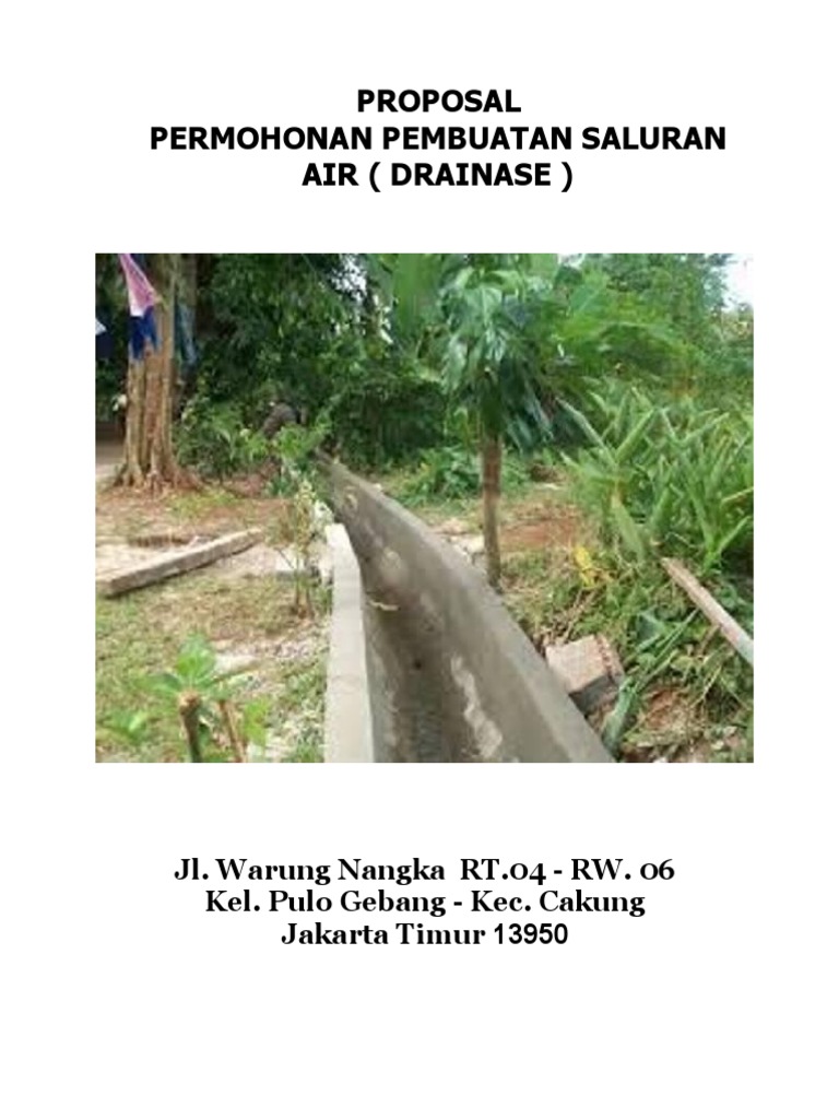 Proposal Permohonan Pembuatan Saluran Air (Drainase) | PDF Proposal Permohonan Pembuatan Saluran Air (Drainase) | PDF