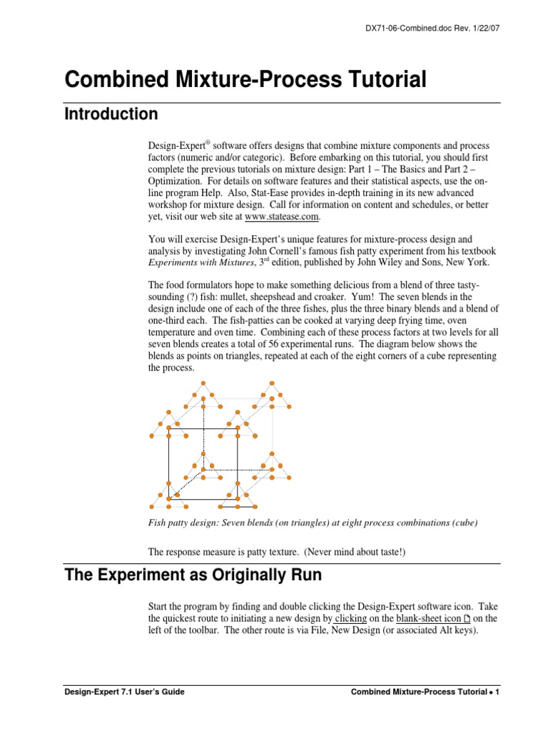 Combined Mixture-Process Tutorial: Experiments With Mixtures, 3 ...