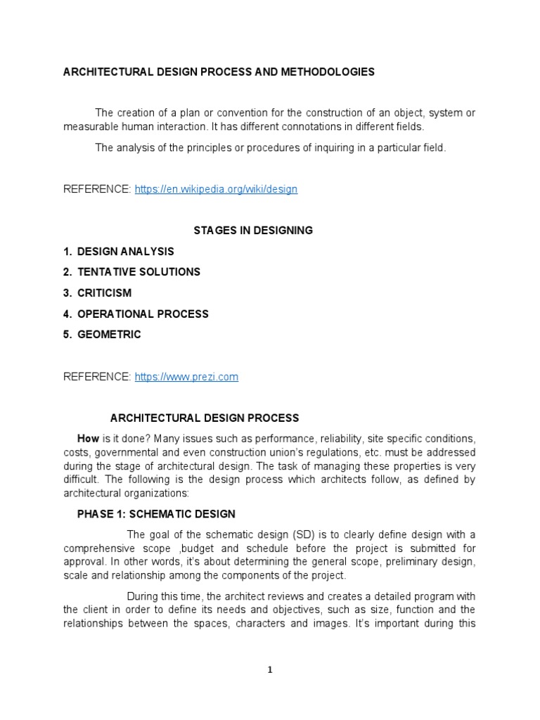 ARCHITECTURAL DESIGN PROCESS AND METHODOLOGIES Body | PDF ...