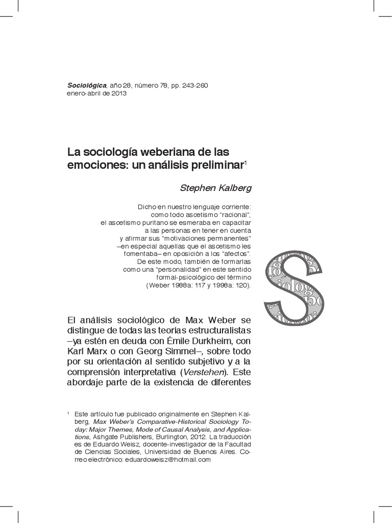 Stephen Kalberg - La Sociología Weberiana de Las Emociones | PDF | Max ...
