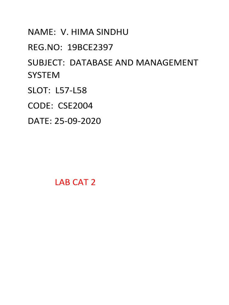 19bce2397 - DBMS Ela Cat2 PDF | PDF | Relational Database | Information Retrieval