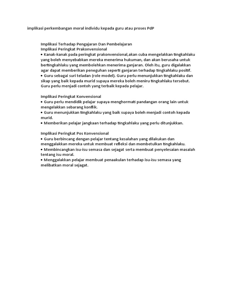 Implikasi Perkembangan Moral Individu Kepada Guru Atau Proses PDP | PDF