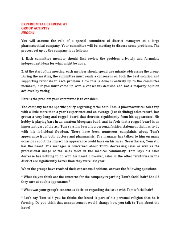 Hboga1: Experiential Exercise #1 Group Activity | PDF | Beard ...