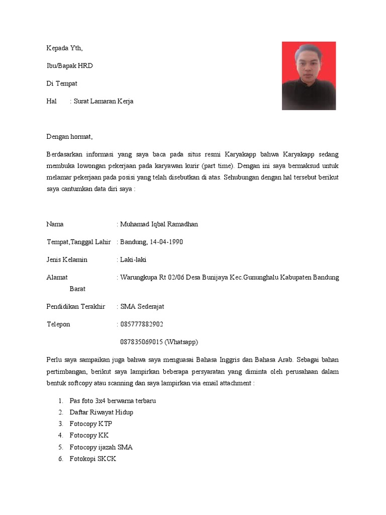 Surat Lamaran Kerja Part Time Hokben | PDF