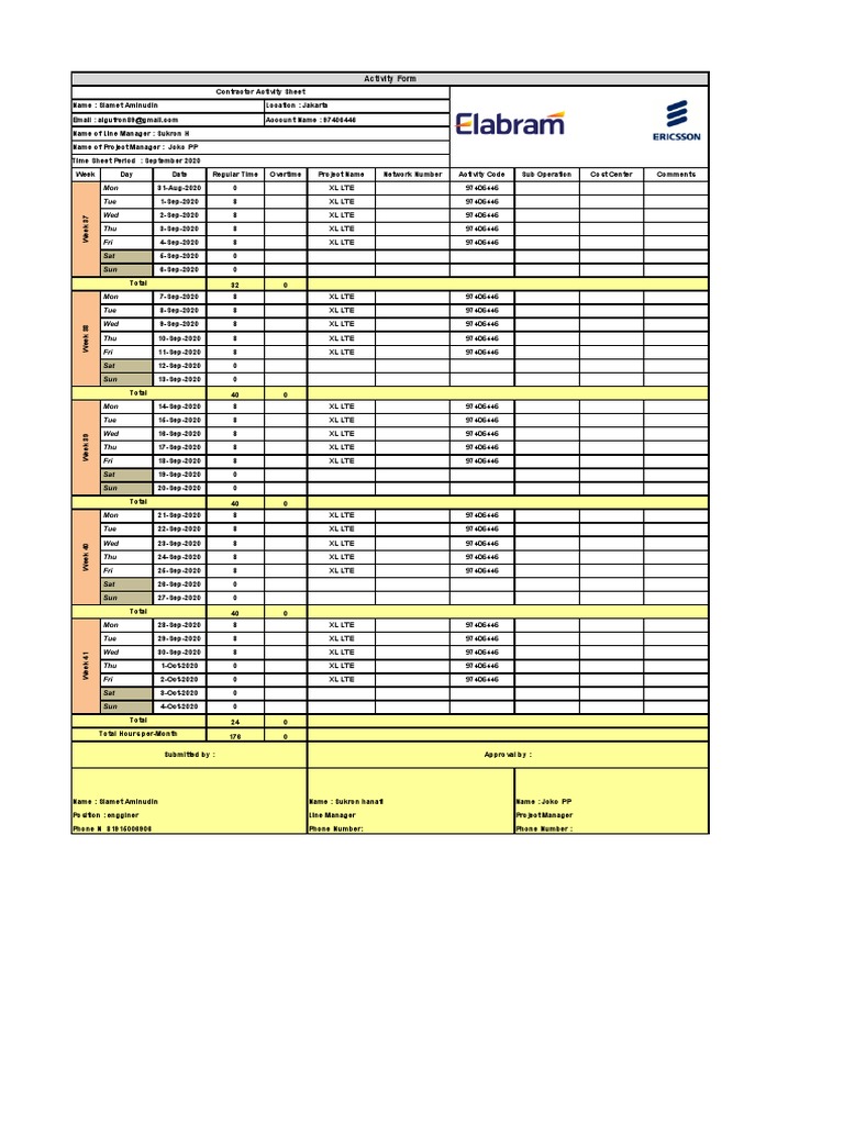 Manual Timesheet September 2020 | PDF | Business