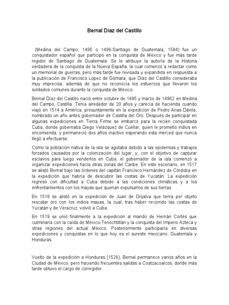 Bernal Díaz: Conquistador y Cronista | PDF | Virreinatos del Imperio ...