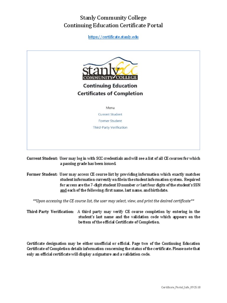 Certificate Portal Info 092518 | PDF | Career & Growth