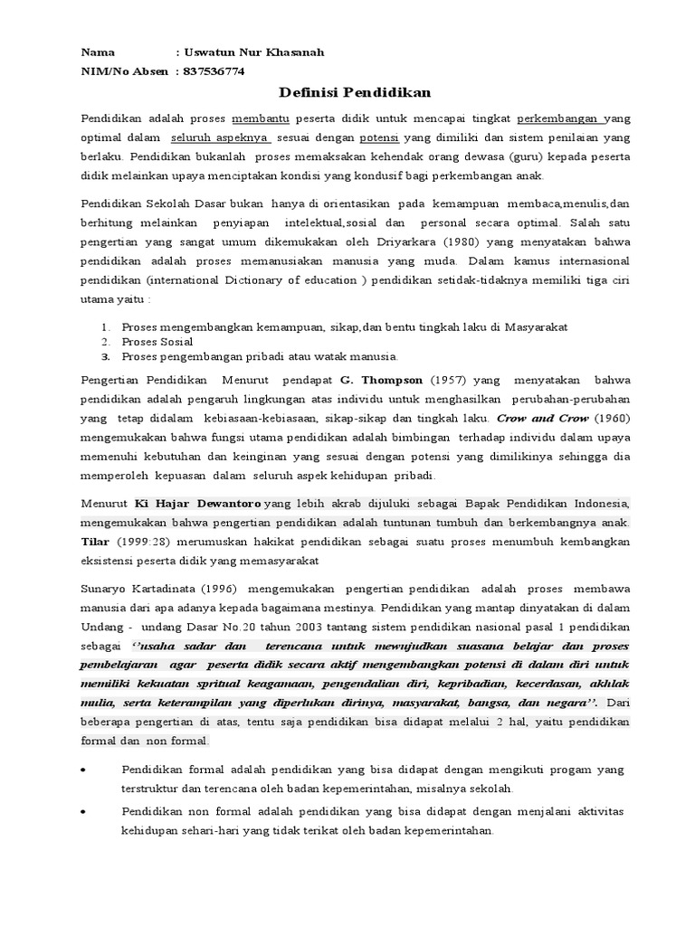 Definisi Pendidikan | PDF