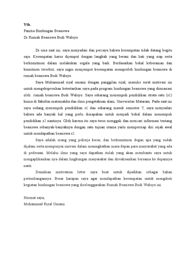 Motivation Letter | PDF | Karier & Perkembangan | Pengembangan Diri