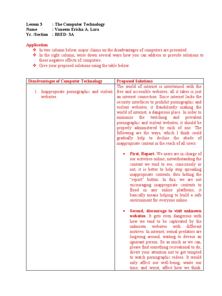 Application: Lesson 3: The Computer Technology Name: Vanessa Ericka A ...
