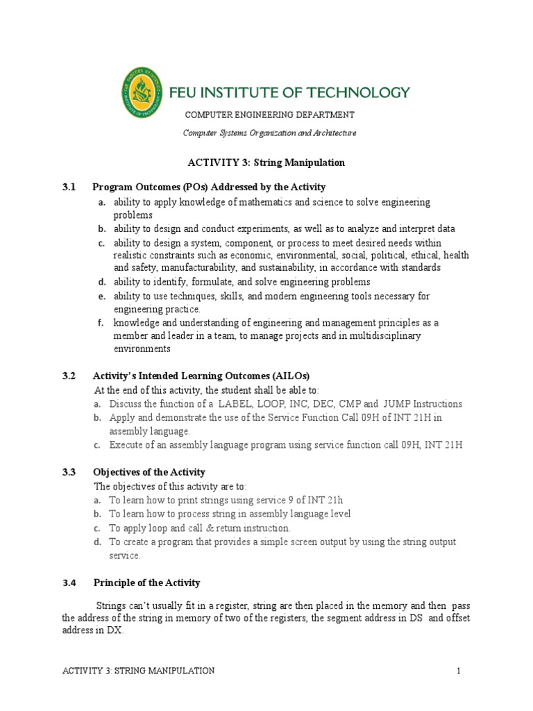 ITECOMPSYSL Activity 3 - String Manipulation | PDF | Assembly Language | Engineering