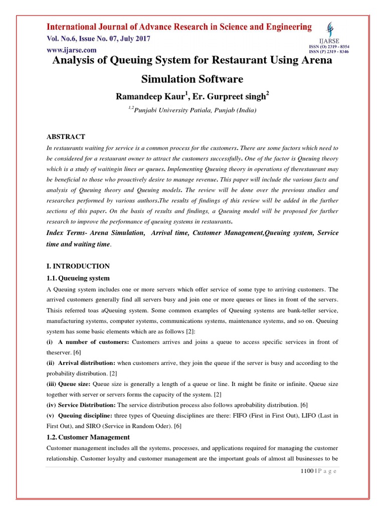 Analysis of Queuing System For Restaurant Using Arena Simulation ...