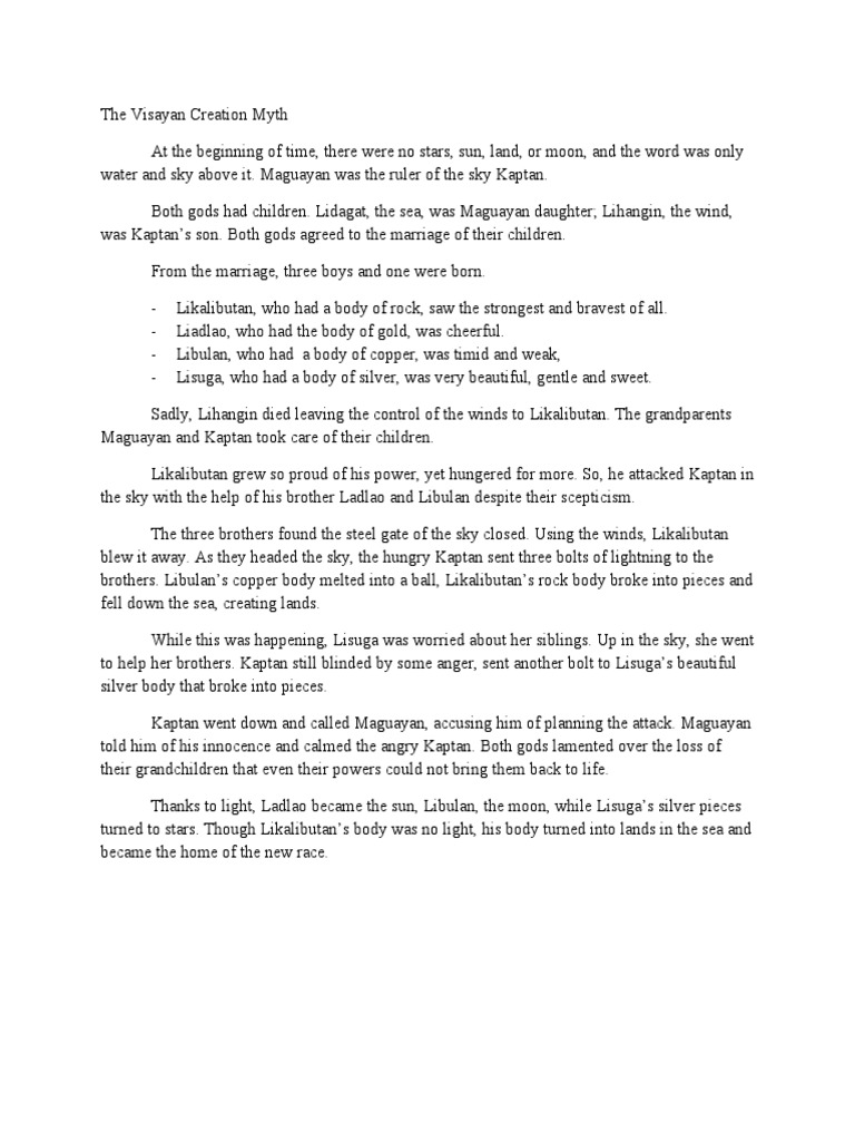 The Visayan Creation Myth | PDF
