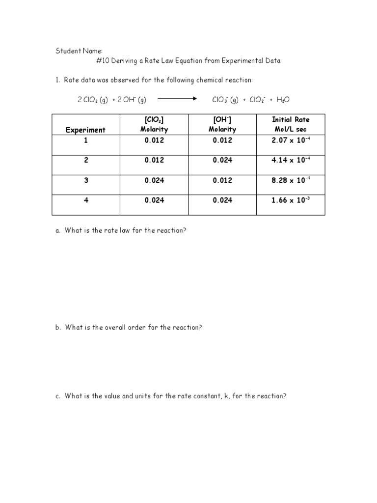 10 Determining Rate Law Expression From Data S201 1 | PDF | Reaction ...