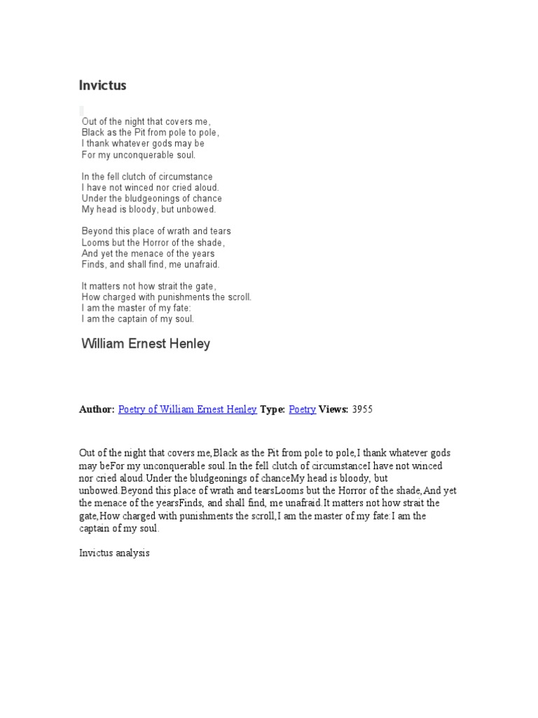 Invictus: William Ernest Henley | PDF