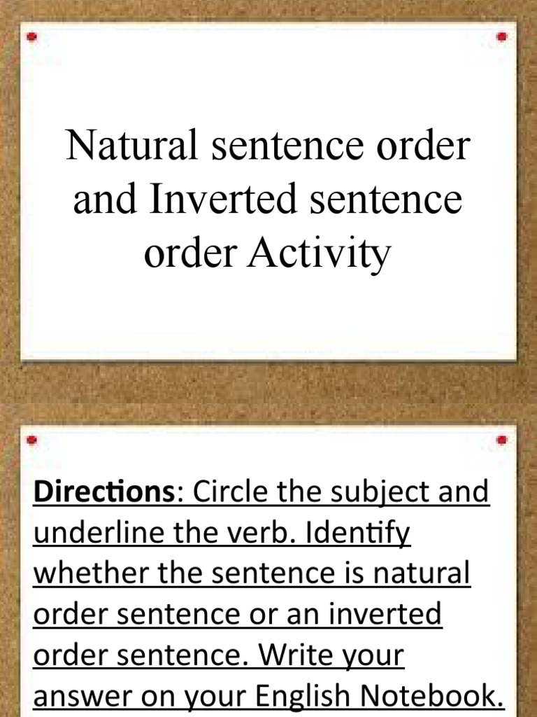 Natural Sentence Order and Inverted Sentence Order Activity | PDF