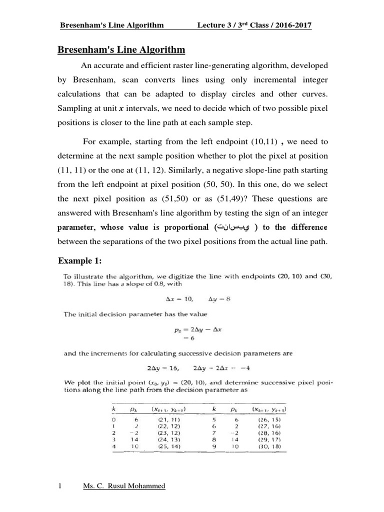 Bresenham Line Drawing Algorithm For Negative Slope Examples PDF | PDF ...