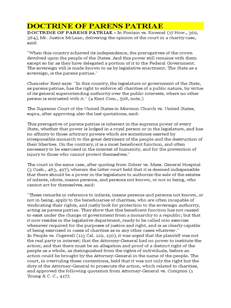 Understanding Parens Patriae Doctrine | PDF | Trust Law | Attorney General
