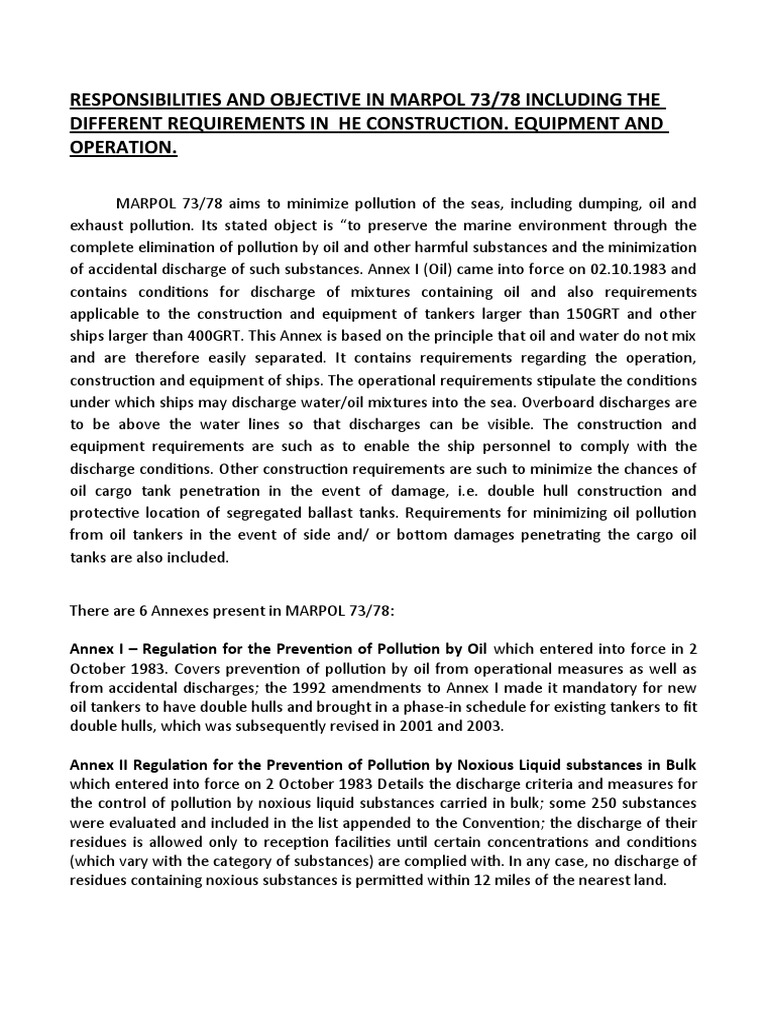 Responsibilities and Objective in Marpol | PDF | Environmental Issues | Human Impact On The ...