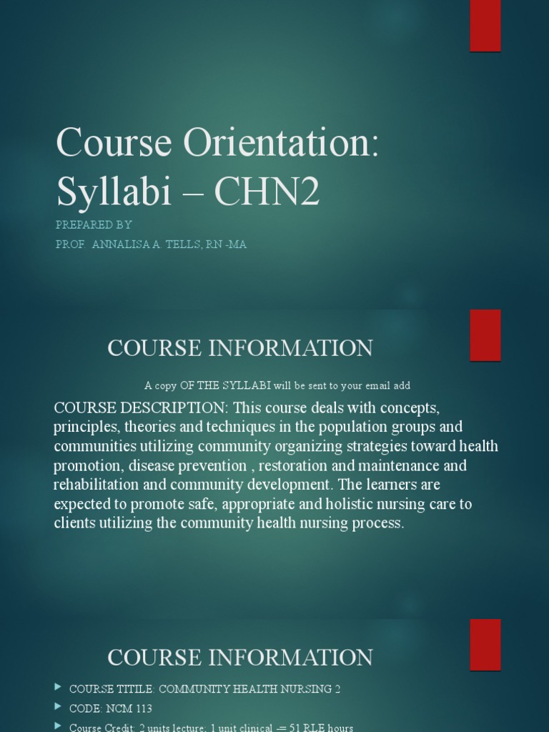Course Orientation: Syllabi - CHN2: Prepared by Prof. Annalisa A. Tells, RN - Ma | PDF ...