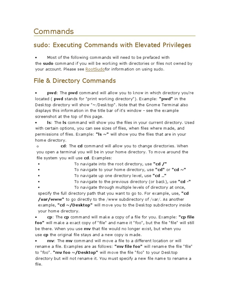 Commands Sudo Executing Commands With Elevated Privileges Pdf Sudo Computer File