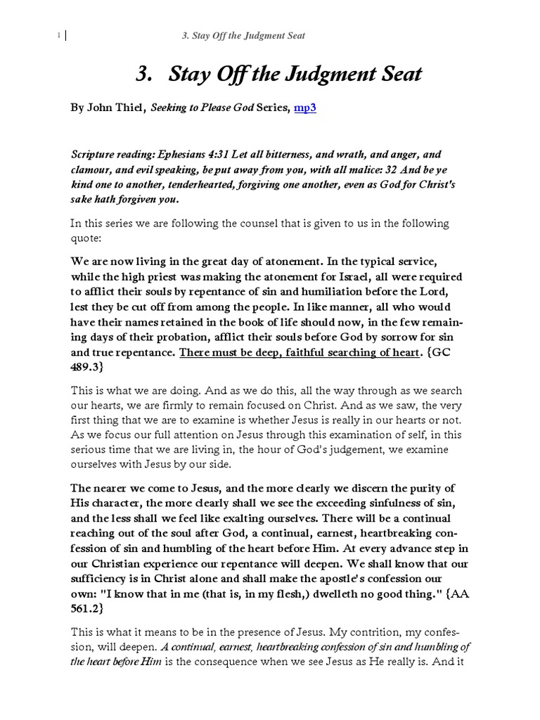 Stay Off The Judgment Seat | PDF | Last Judgment | Confession (Religion)