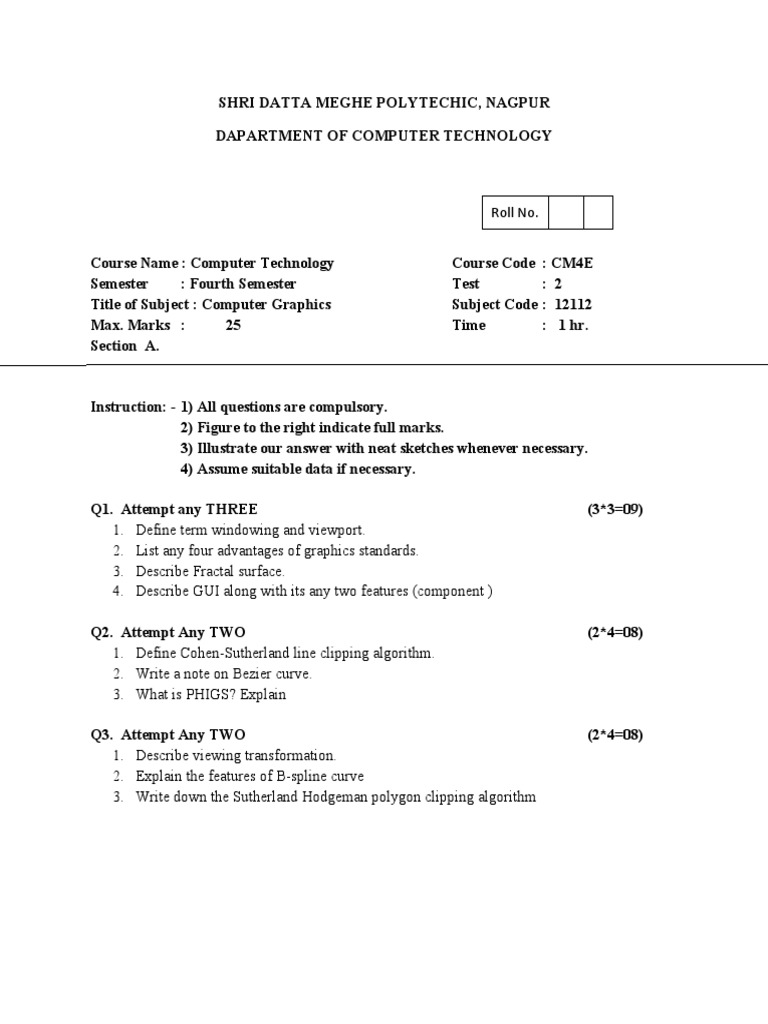 CG Second Sessional Paper | PDF | Computer Graphics | Graphics