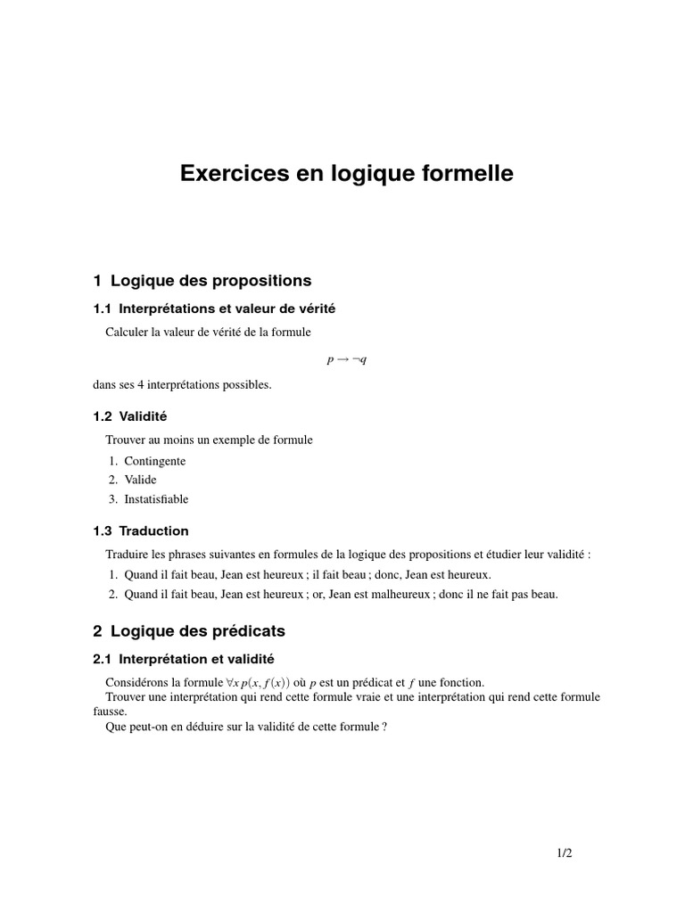 TD LOGIQUE N1 | PDF