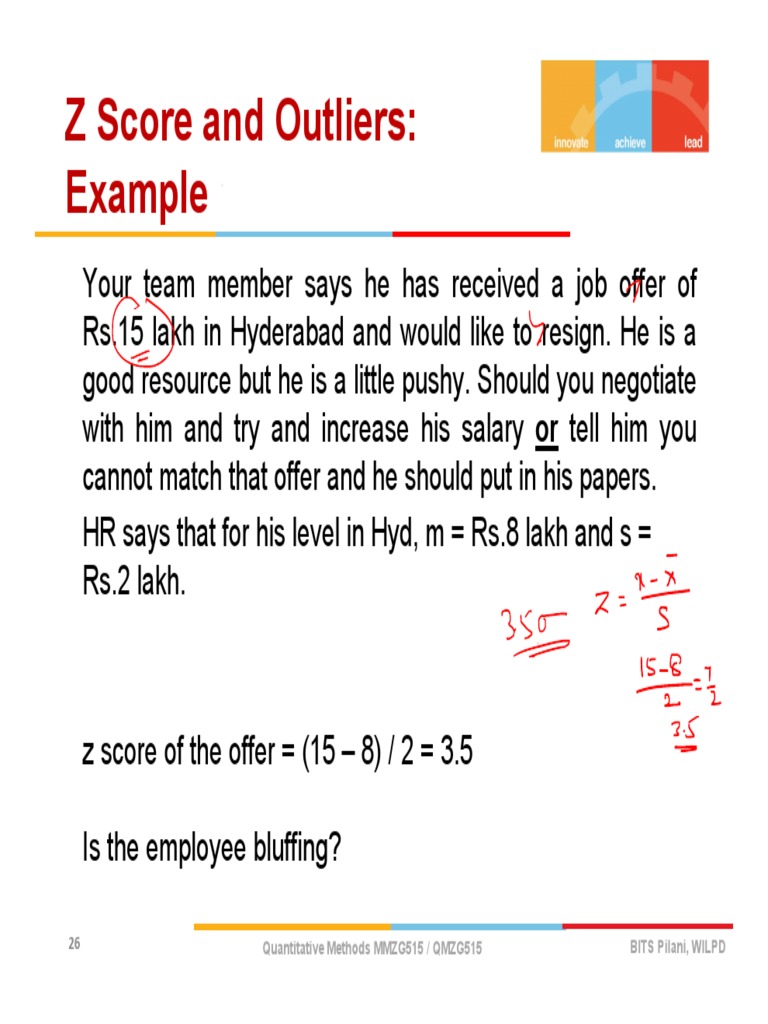 Z Score and Outliers: Example: BITS Pilani, WILPD Quantitative Methods ...