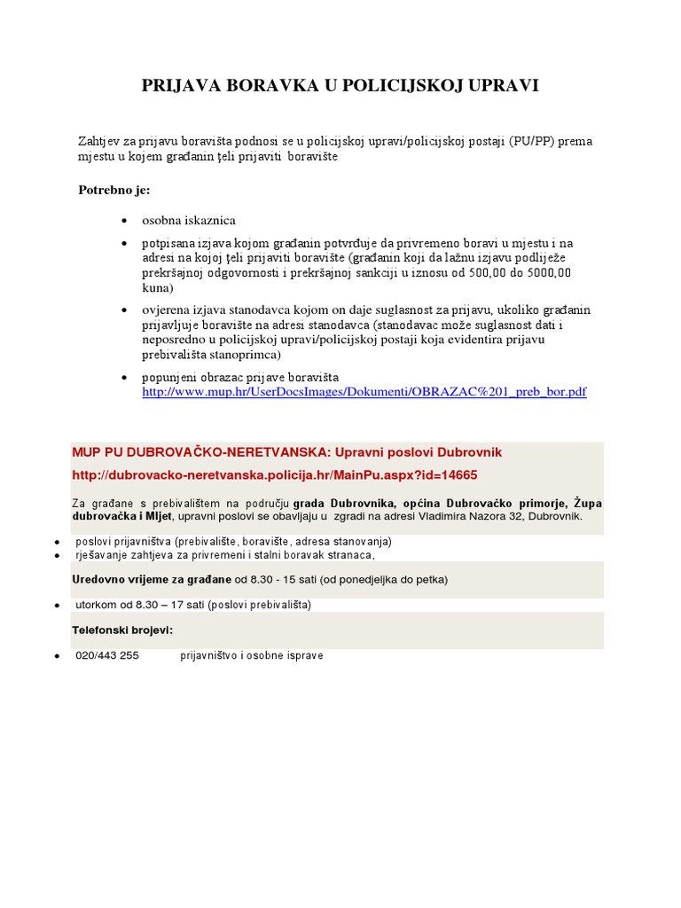 Prijava Boravka Pu | PDF