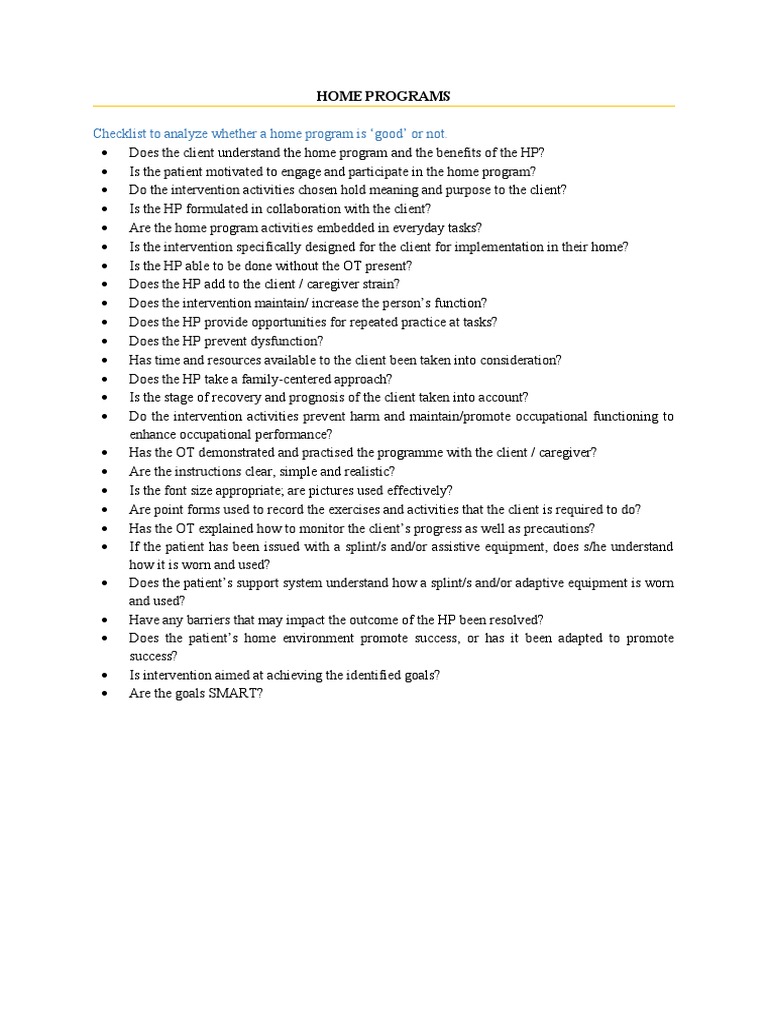 Checklist To Analyze Whether A Home Program Is Good' or Not | PDF ...