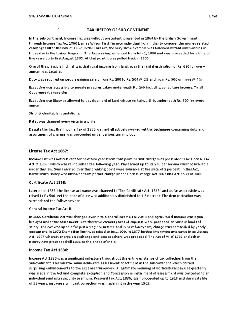 A Comprehensive History of Taxation in the Subcontinent from 1860 to ...