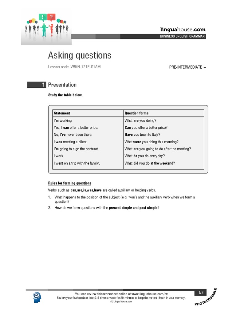 Asking Questions Business Version | PDF | Question | Communication